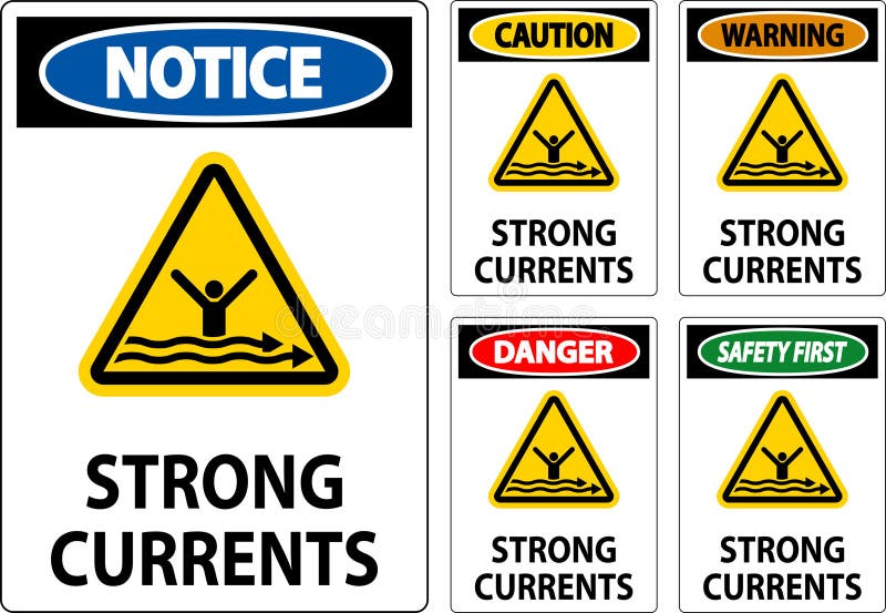Water Safety Sign Warning - Strong Currents Stock Vector - Illustration ...