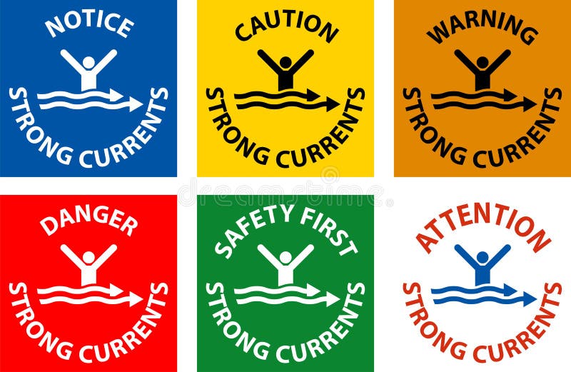 Water Safety Sign Warning - Strong Currents Stock Vector - Illustration ...