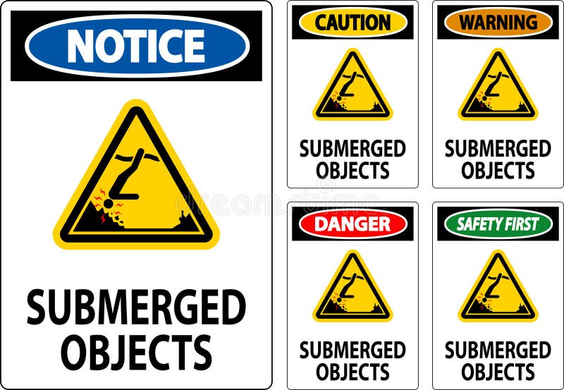 Water Safety Sign Warning - Submerged Objects Stock Vector ...