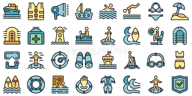 Water Safety Training Icons Set Vector Flat Stock Vector - Illustration ...
