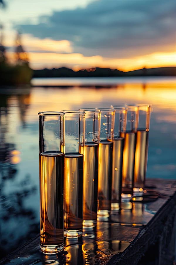 Water Samples in Test Tubes on a Pond. Selective Focus Stock Photo ...
