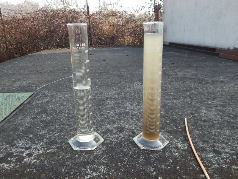 Water Samples of a Wastewater before and after Cleaning Process Stock ...