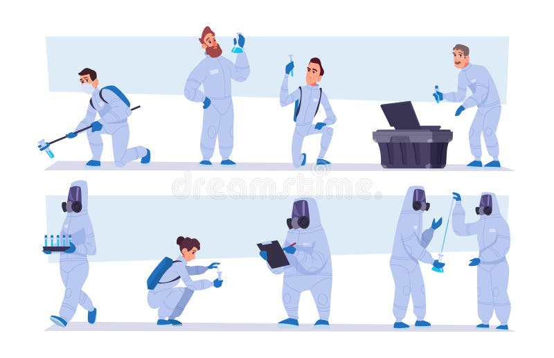 Water Samples. Working Scientists in Uniform Collect Water in Tubes ...