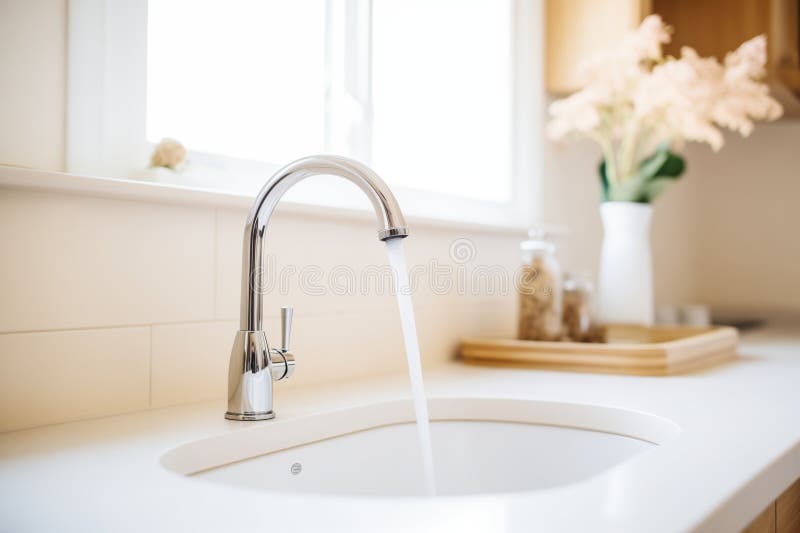 Water Saving Faucet with Slow Drip in Bathroom Sink Stock Image - Image ...