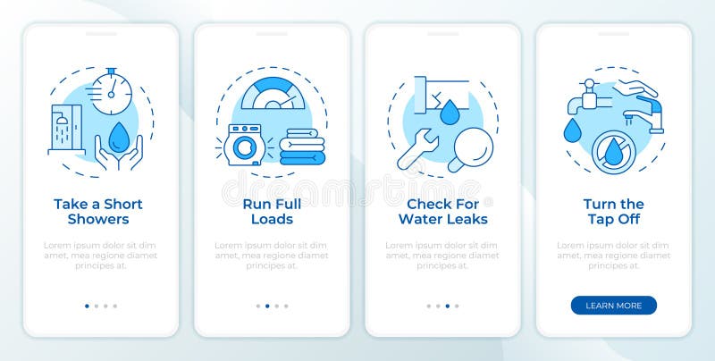 Water Saving Tips Blue Onboarding Mobile App Screen Stock Vector ...