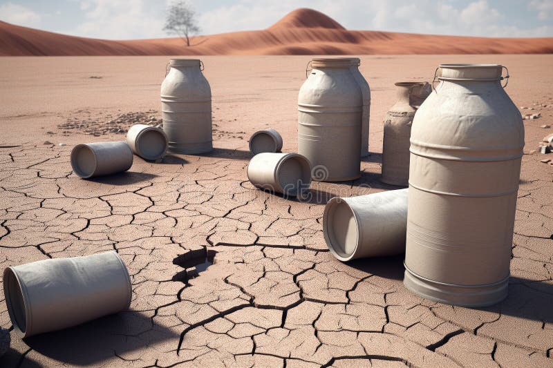 Water Scarcity - Conceptual Illustration with a Desert Place in Need of ...