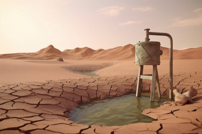 Water Scarcity - Conceptual Illustration with a Desert Place in Need of ...