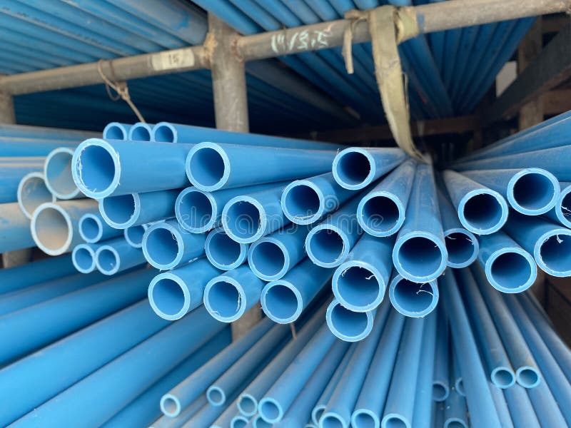 Water or Sewer Blue Pvc Pipes Stacks Stock Photo - Image of business ...