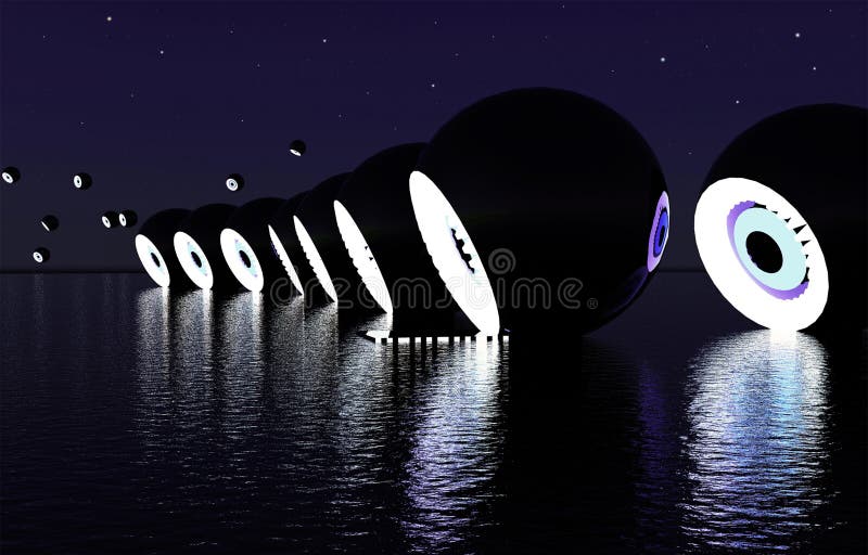 Alien ships on the water stock illustration. Illustration of light ...