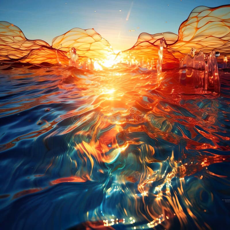 A Water Show with the Sun and Water Bubbles Stock Illustration ...