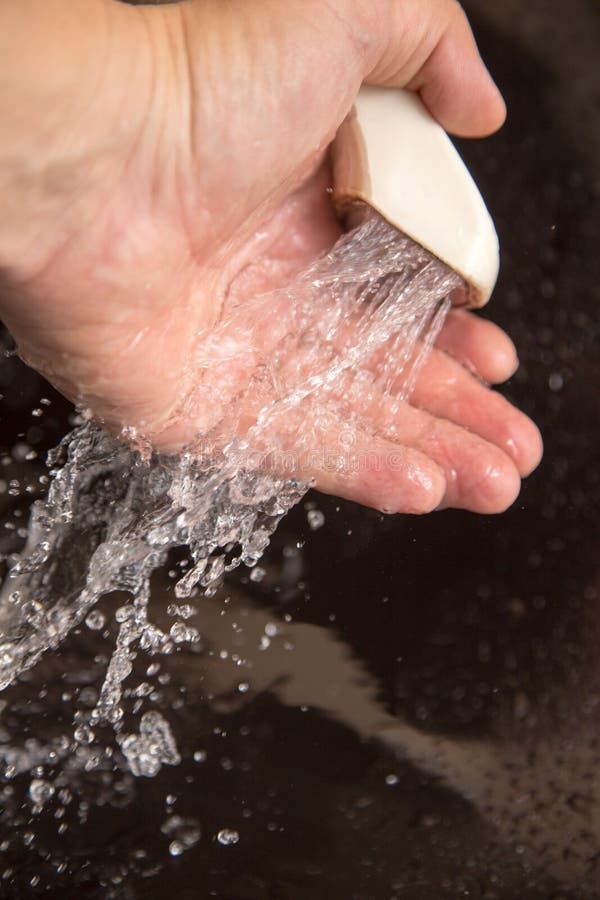 Water from the Shower in Your Hand Stock Photo - Image of bathroom ...