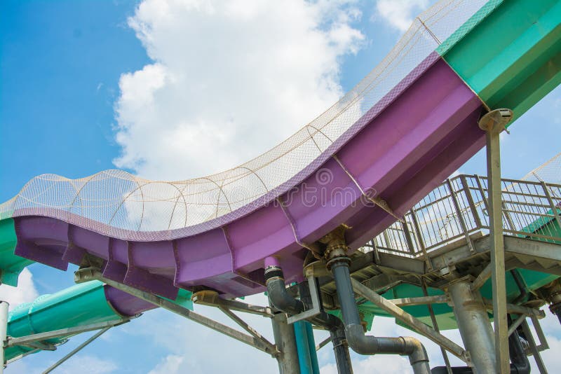 Water Slide with Blue Sky in Water Park Stock Image - Image of ...