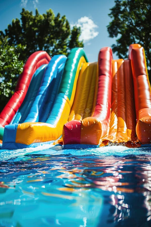 Water slide in pool stock photo. Image of aquatic, slide - 374812844