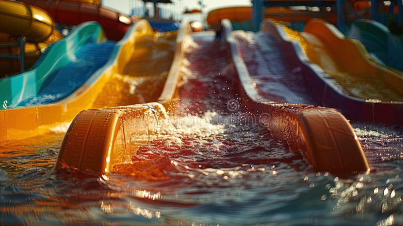 A Water Slide with a Splash of Water Coming Out of it Stock Photo ...