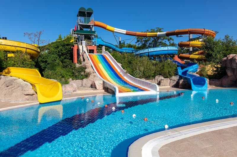 Water Slides in the Water Park Stock Photo - Image of holiday, travel ...