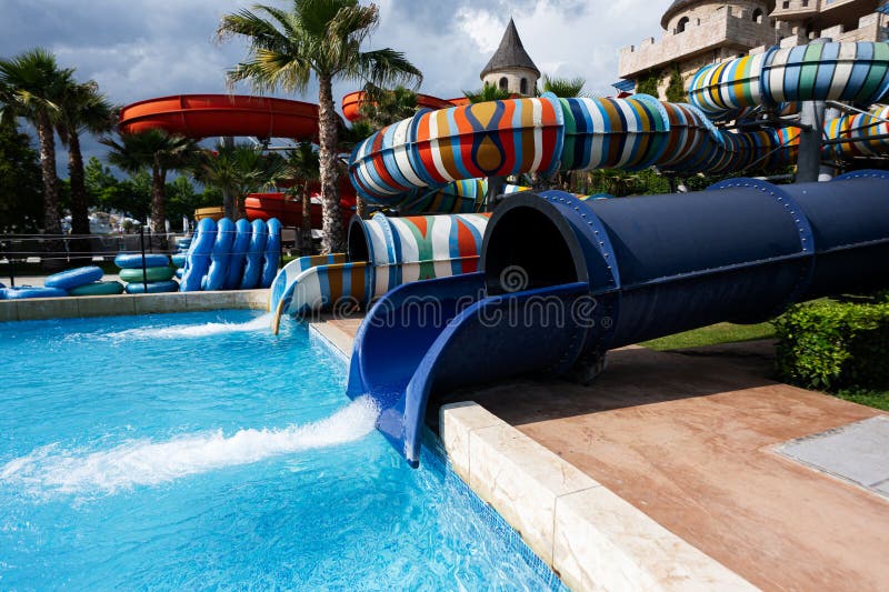 Water Slides in a Swimming Pool at a Luxury Aquapark Stock Image ...