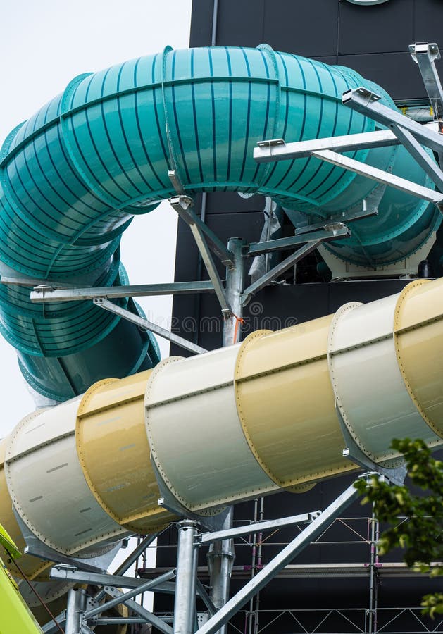 Water Slides of a Water Park Under Construction.. Stock Image - Image ...
