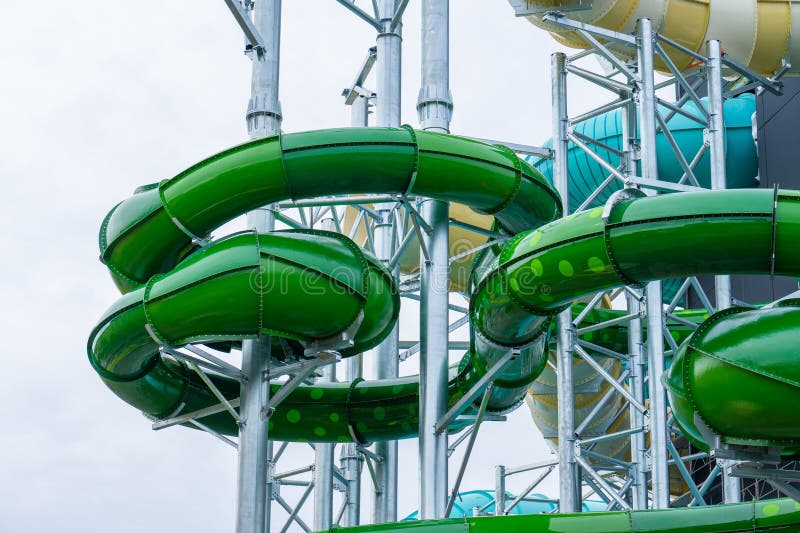 Water Slides of a Water Park Under Construction.. Stock Image - Image ...