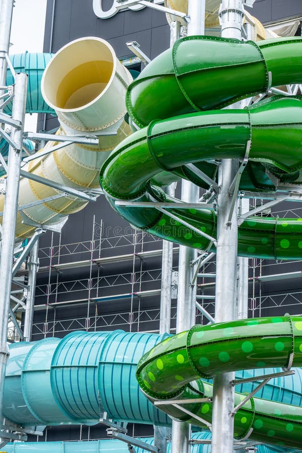 Water Slides of a Water Park Under Construction.. Stock Photo - Image ...