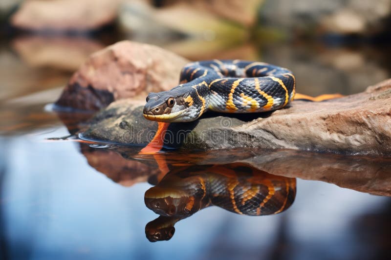Water Snake on a Rock by the Pond Stock Photo - Image of pose, wild ...