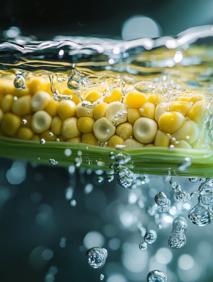 Water-soluble Food Container with Corn in Serene Underwater Scene Stock ...