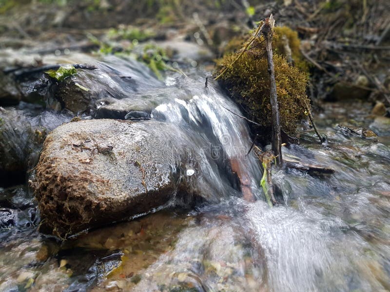 The Water Source Flows Down the Rocks into the River Stock Image ...