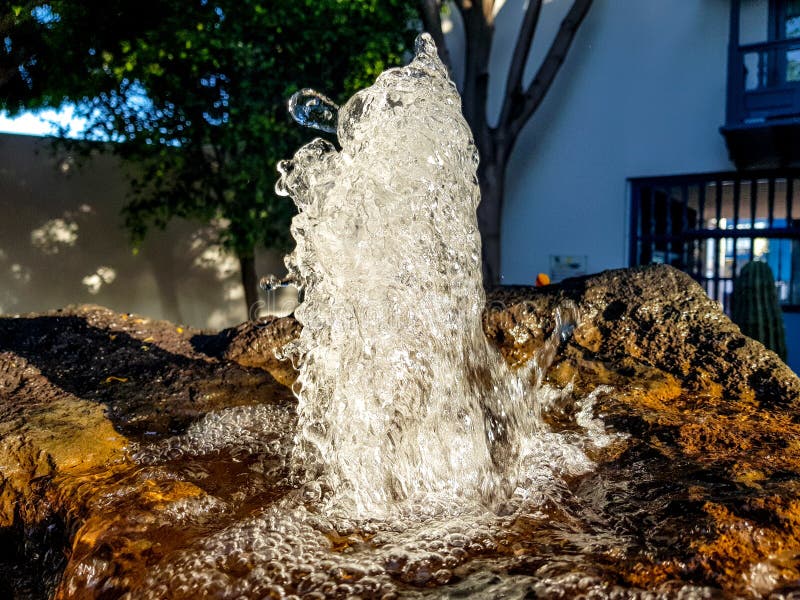 Water Source in the Foreground with Transparent Water Jet and ...