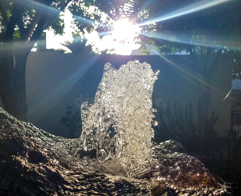 Water Source in the Foreground with Transparent Water Jet and ...