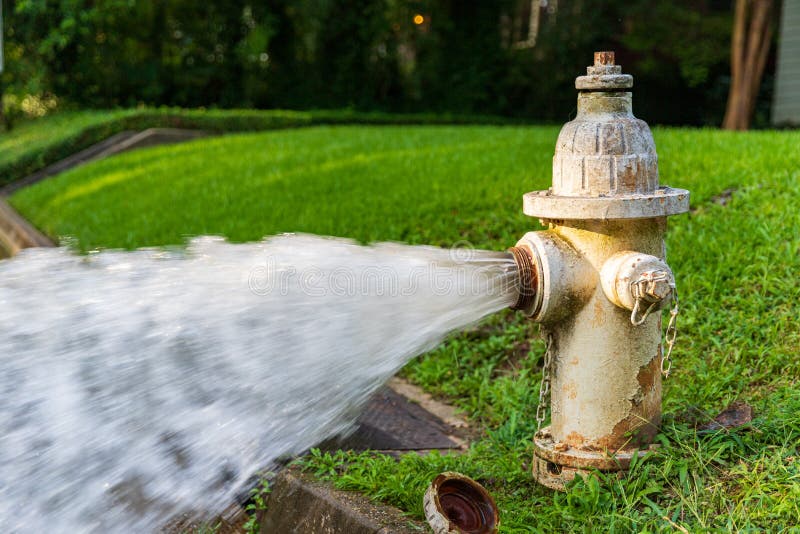 Open Fire Hydrant Gushing Water Onto Street Stock Photo - Image of ...