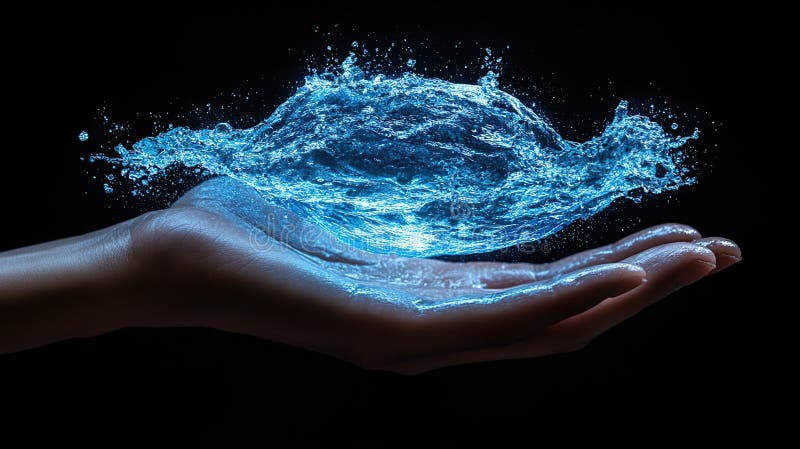 Water Sphere Held in Hand, Dark Background, Ethereal, Abstract Stock ...