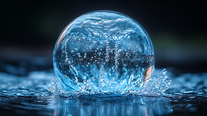 Water Sphere Splashing, Dark Background, Studio Shot, Purity Concept ...