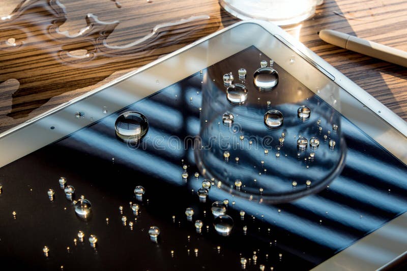 Water Spilled Onto the Tablet Stock Photo - Image of texture ...