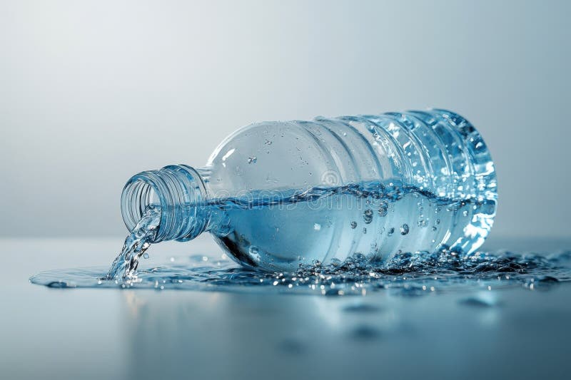 Water Spilling from a Plastic Bottle Creating Ripples on a Smooth ...