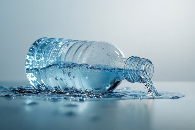 Water Spilling from a Plastic Bottle Creating Ripples on a Smooth ...