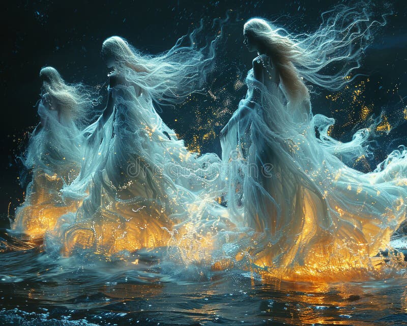 Water Spirits Dancing in a Moonlit Pool Stock Photo - Image of beautiful, sparkle: 315466732