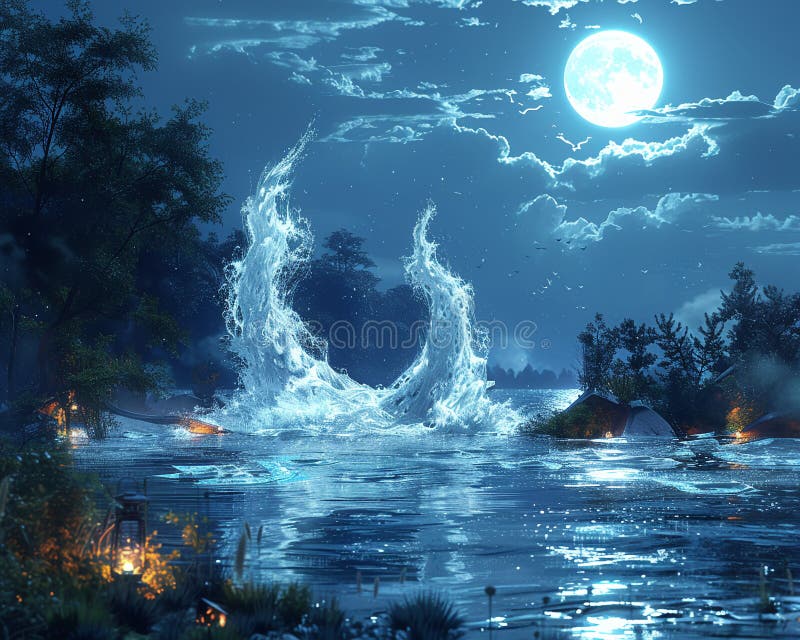 Water Spirits Dancing in a Moonlit Pool Stock Photo - Image of bewitch ...