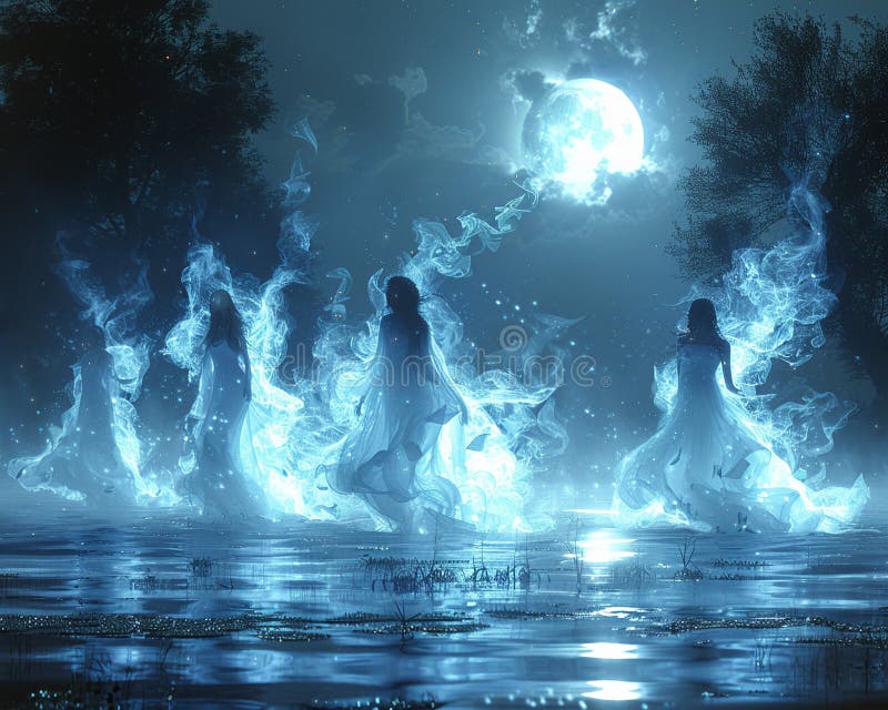 Water Spirits Dancing in a Moonlit Pool Stock Photo - Image of emotion, charming: 315466770