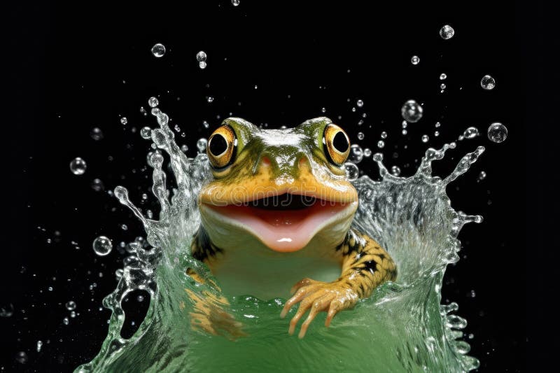 A Water Splash Against a Green Backdrop, Taking the Shape of a Frog ...