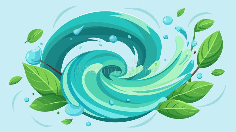 Water Splash or Air Vortex with Mint Leaves. Vector Illustration Set of ...
