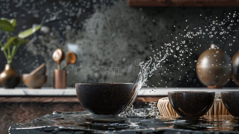 Water Splash in Bowl with Modern Kitchen Decor Stock Image - Image of ...