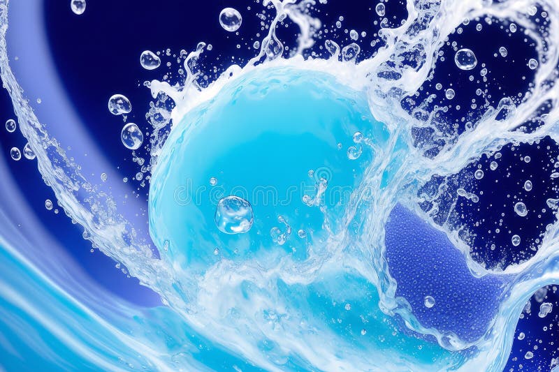 Water Splash with Bubbles on Blue Background. Abstract Background ...