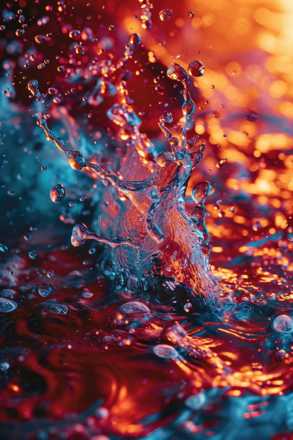 Water Splash Captured in a Close-up View on a Vibrant Red Surface ...