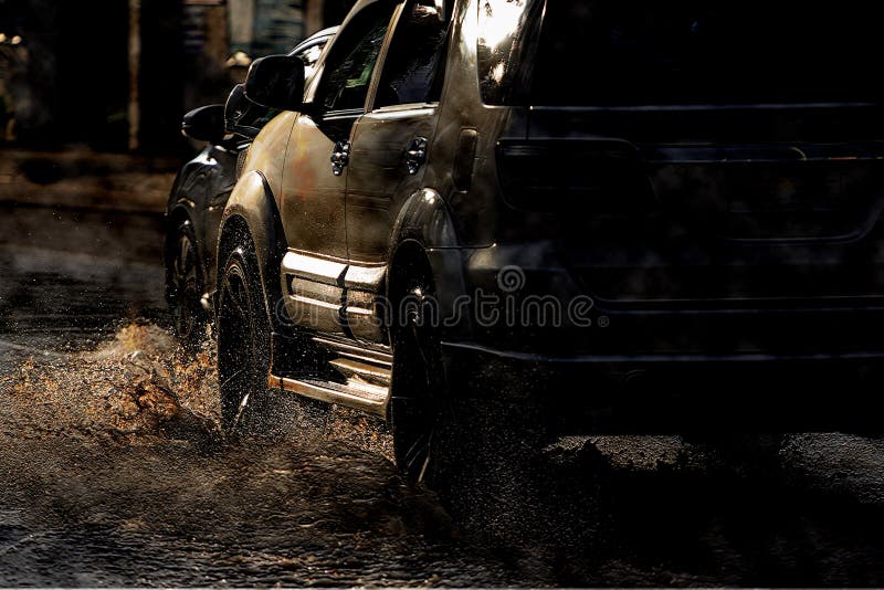 Water Splash with Car on Flooded Road after Rains Stock Image - Image ...