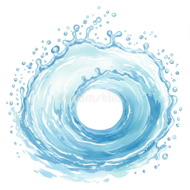 Water Splash Circle: Blue Watercolor Vortex Illustration Stock ...