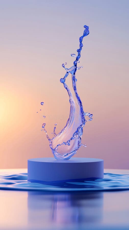Water Splash on Circular Platform Against Gradient Background Stock ...