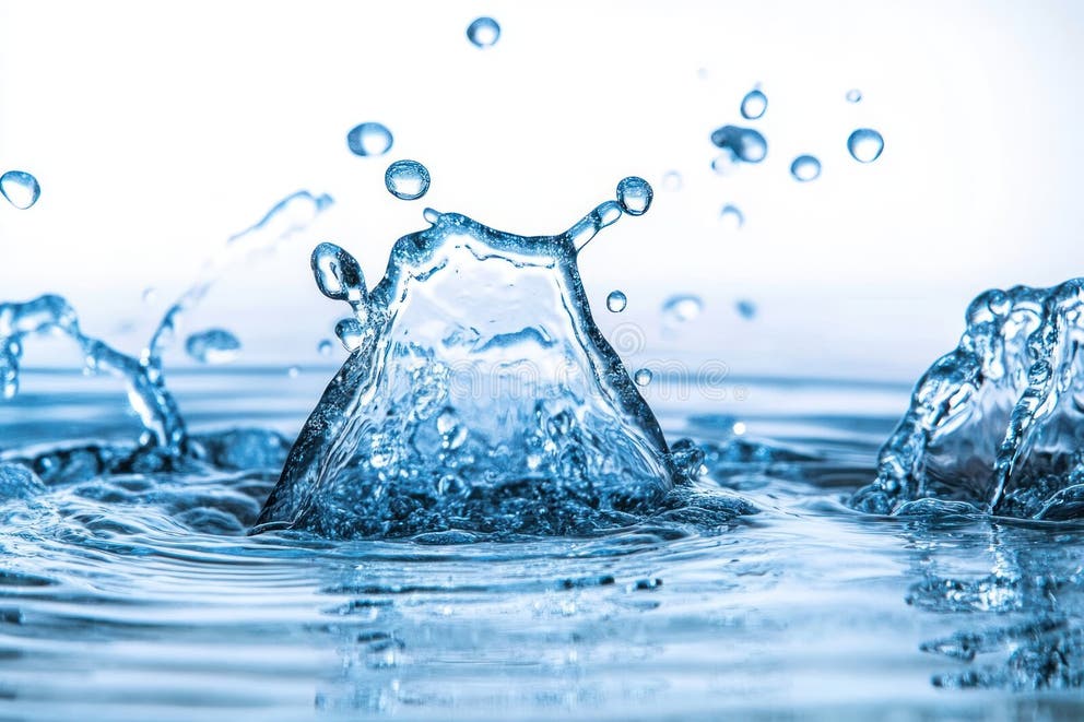 Water Splash with Clear Droplets on Blue Background Stock Illustration ...