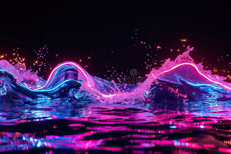 Water Splash with Colorful Neon Lights on Black Background. Generative ...