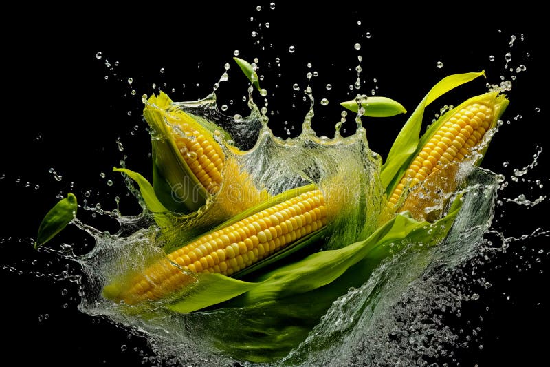 Water Splash with Corns on Black Background Stock Illustration ...