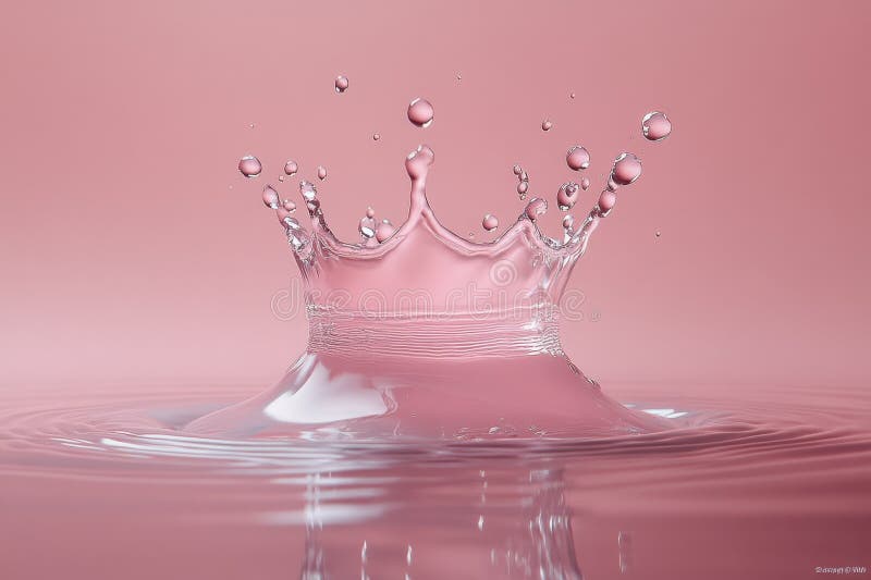 Water Splash Creates Delicate Crown Shape Against Pink Background Stock ...