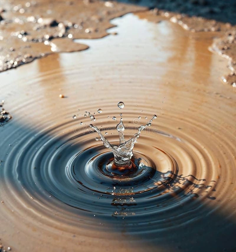 Water Splash Creates Ripples and Waves on a Muddy Puddle, Water Splash ...